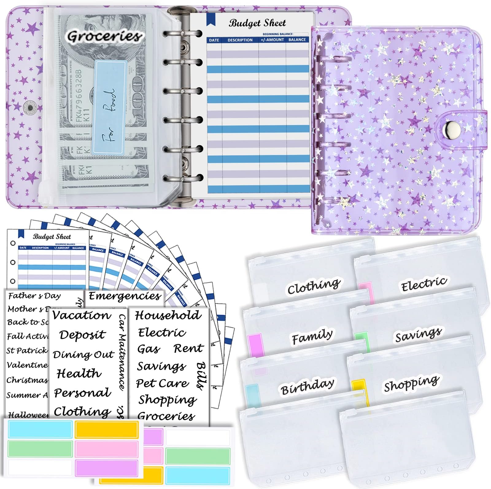 Amazon.com : NatSumeBasics Pink A7 Binder Wallet Cash Envelopes Budget ...