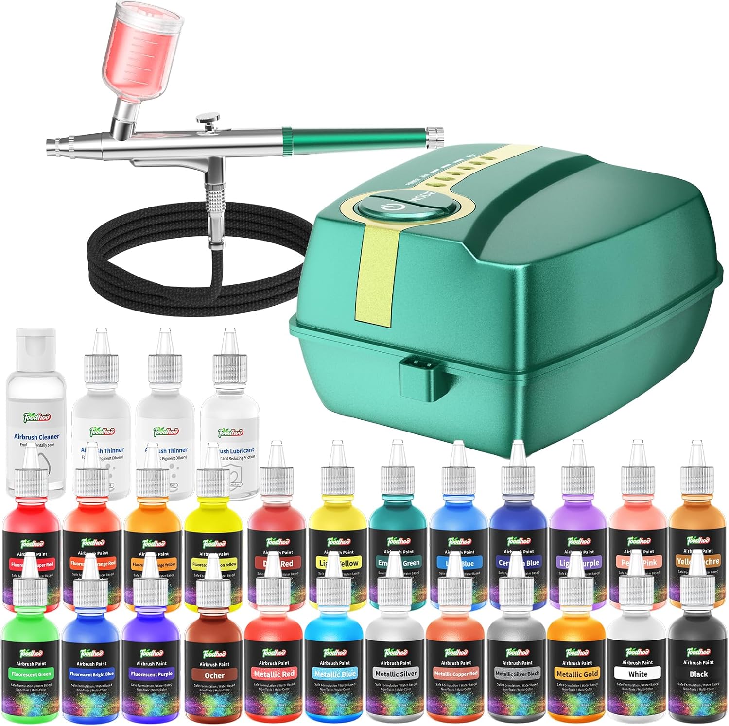 Amazon.com: Foodhoo 40PSI Airbrush Kit with 24 Paint Set, Dual-Action ...