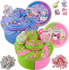 LAWOHO Butter Slime Set - 2 x 120 ml Fluffy Butter Slime with 6 Packs ...