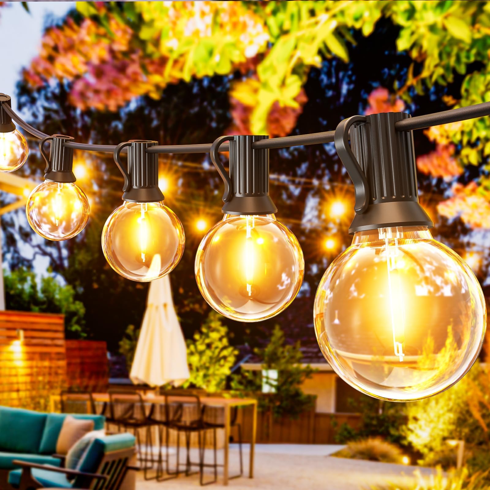 Svater Outdoor String Lights Main Powered 200FT, 60M Linkable Festoon ...
