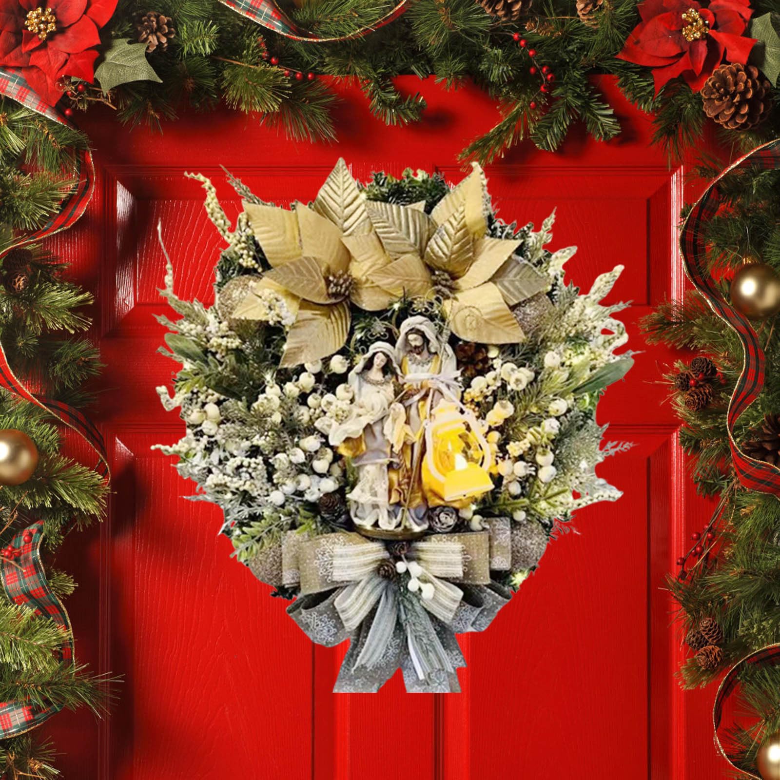 Amazon.com: Lighted Nativity Scene Christmas Wreath, Led Lights Candle ...