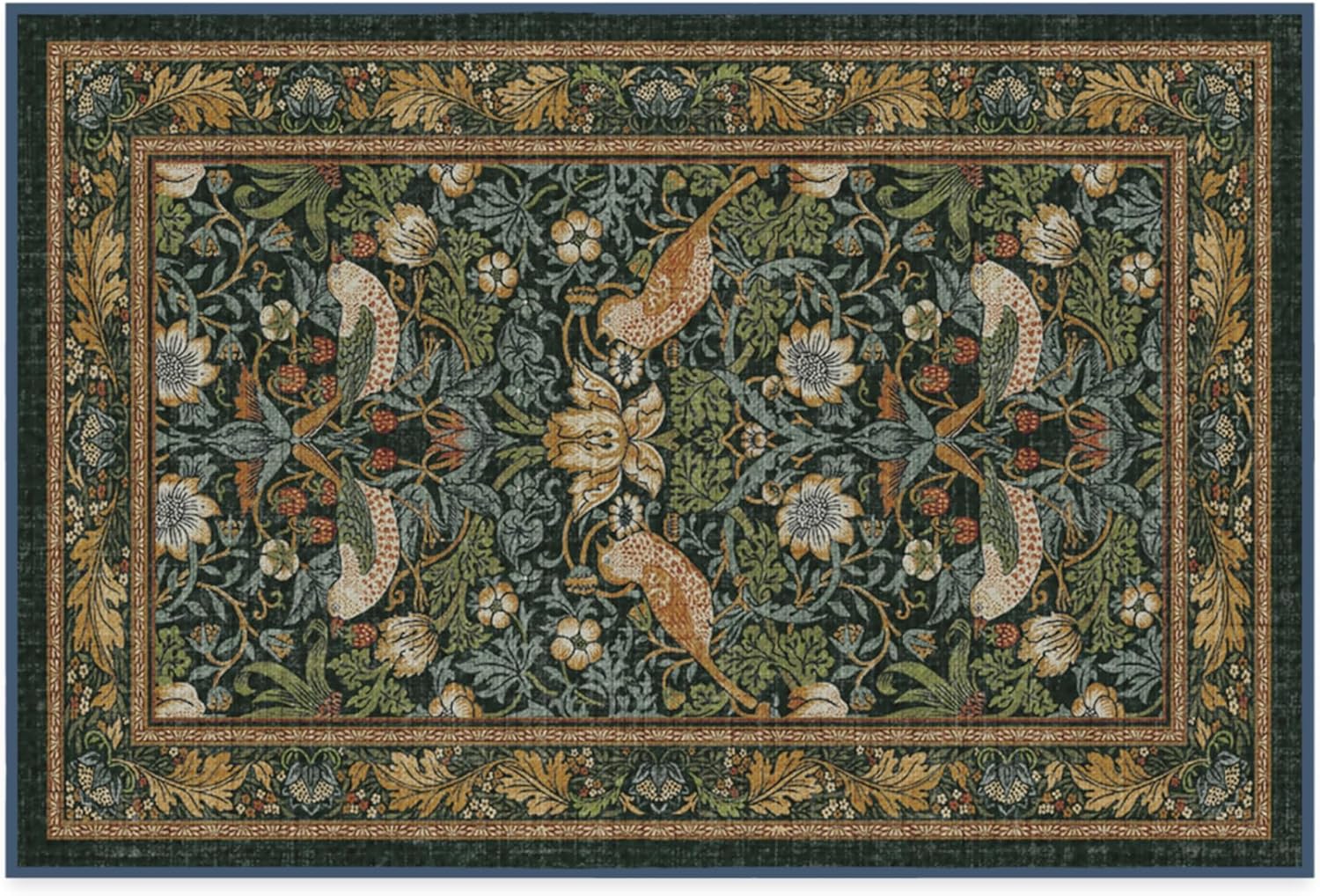 RUGGABLE x Morris & Co Washable 2x3 Area Rug, Strawberry Thief Indigo ...