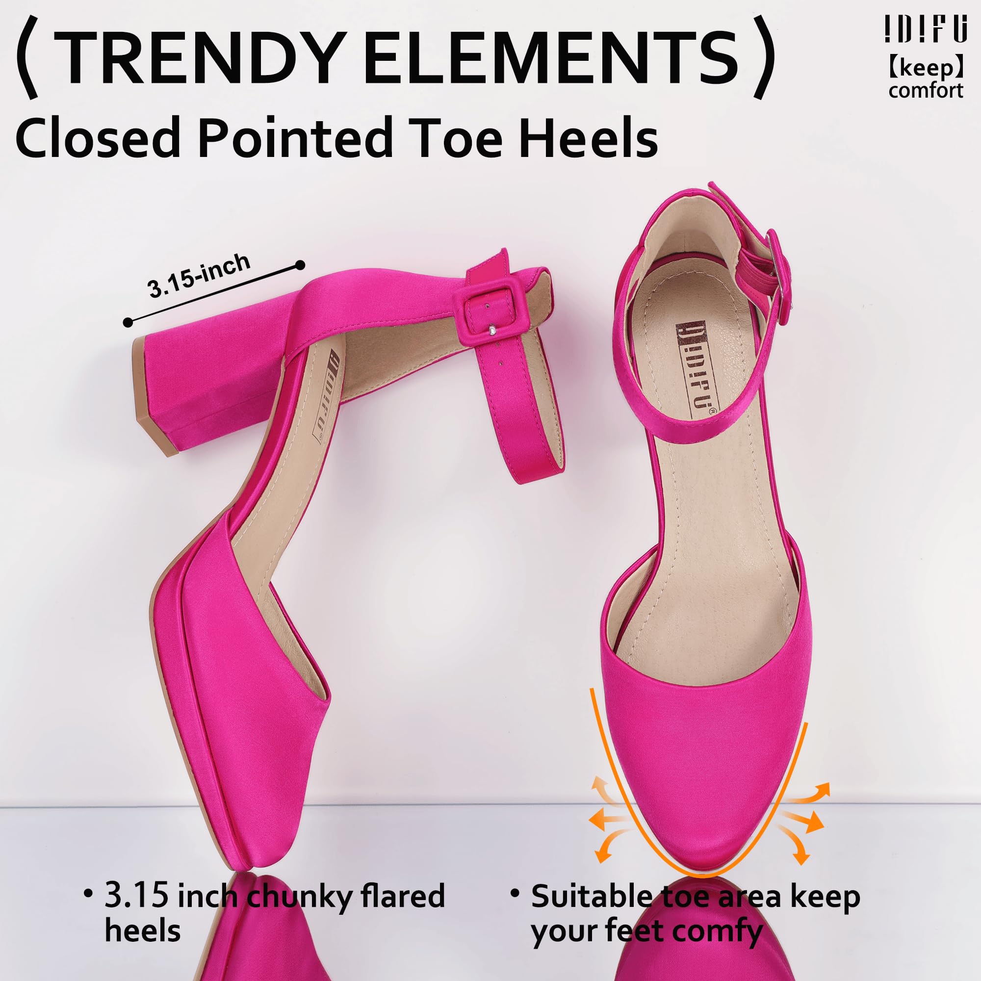 Snapklik.com : IDIFU Hot Pink Heels Womens Pumps Closed Toe Heels ...