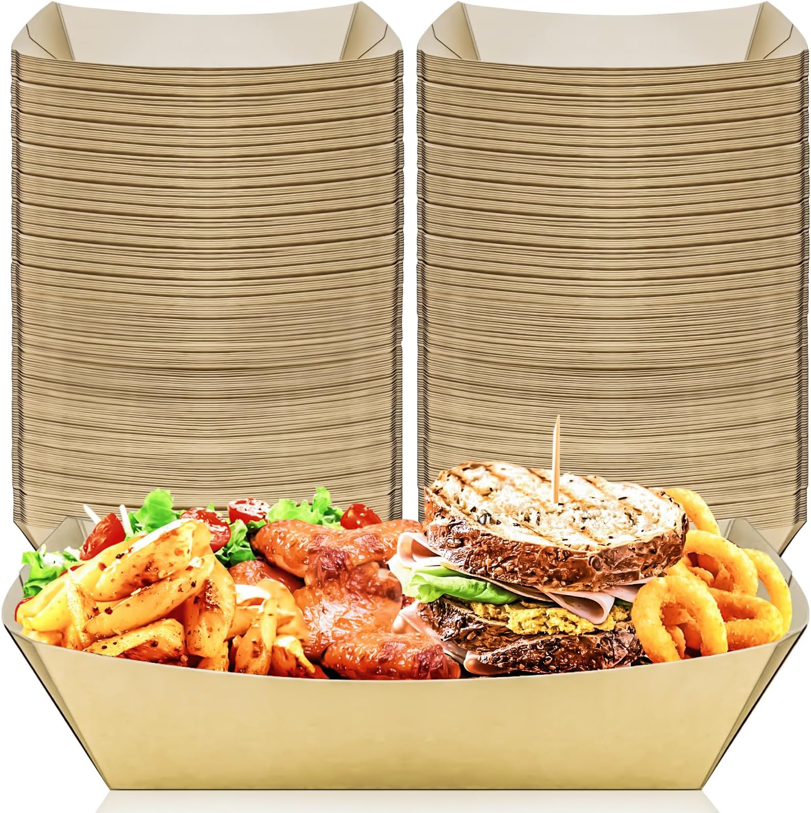 Amazon.com: MotBach 80 Pack 2lb Kraft Paper Food Boat Trays Disposable ...