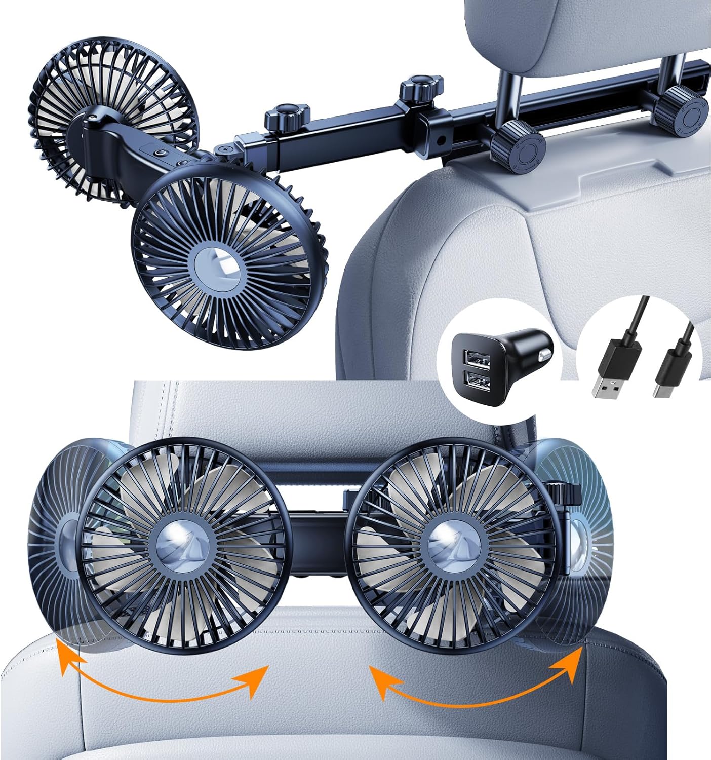xuenair Car Fan for Back Seat with Retractable Long Arm, [Gifted Car ...