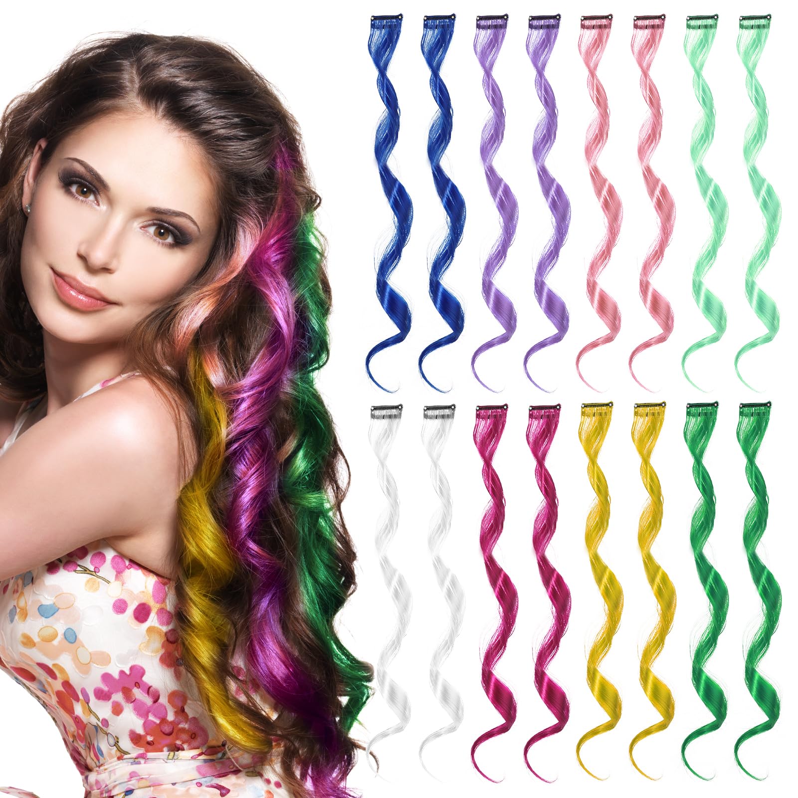 Amazon.com : Tyqour 16 Pcs Colorful Hair Extensions for Braiding, Curly ...