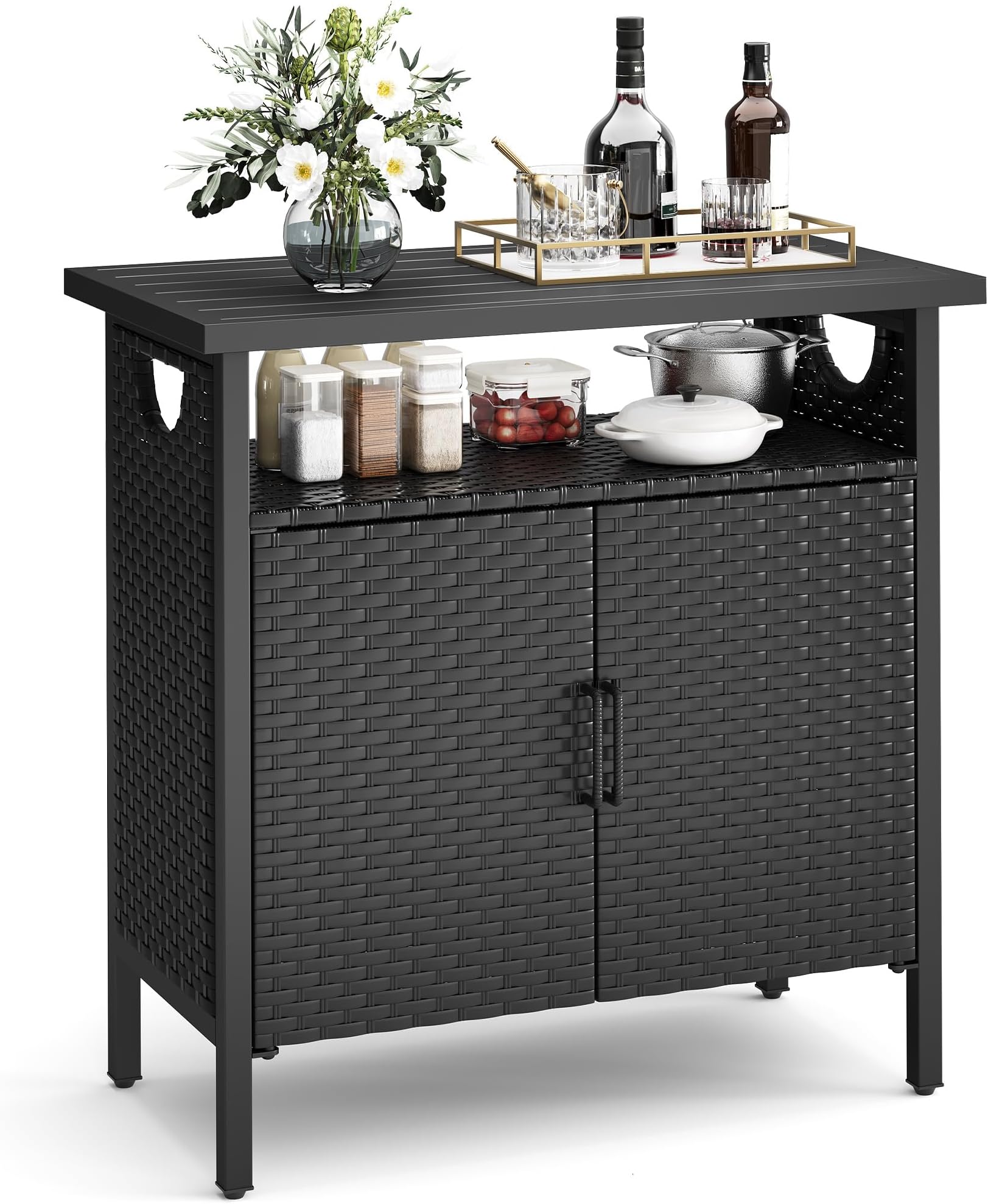 Amazon.com: Tangkula Rattan Storage Cabinet, Outdoor Patiojoy Buffet ...