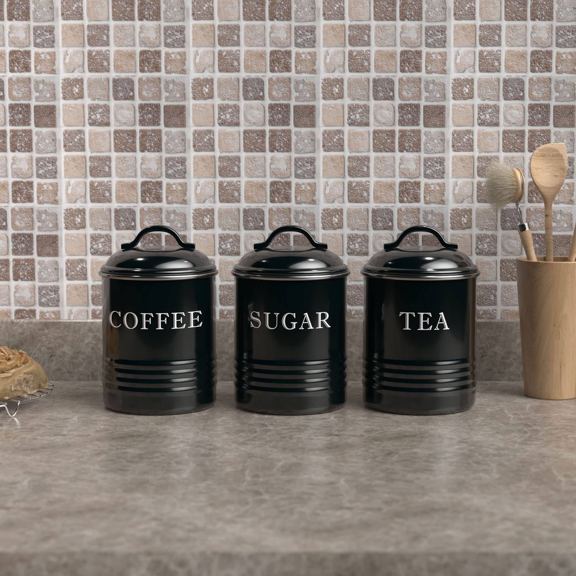 Buy Barnyard Designs Black Canister Sets for Kitchen Counter, Vintage ...