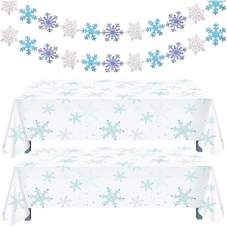 Amazon.com: Snowflake Tablecloth 2 Pieces Christmas Plastic Snowflake ...