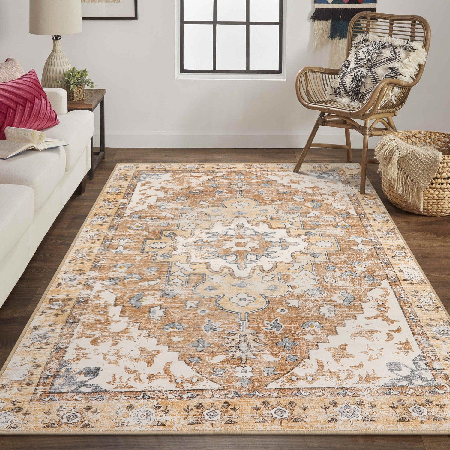 Uphome 5x7 Boho Area Rug for Living Room, Washable Vintage Non-Slip ...