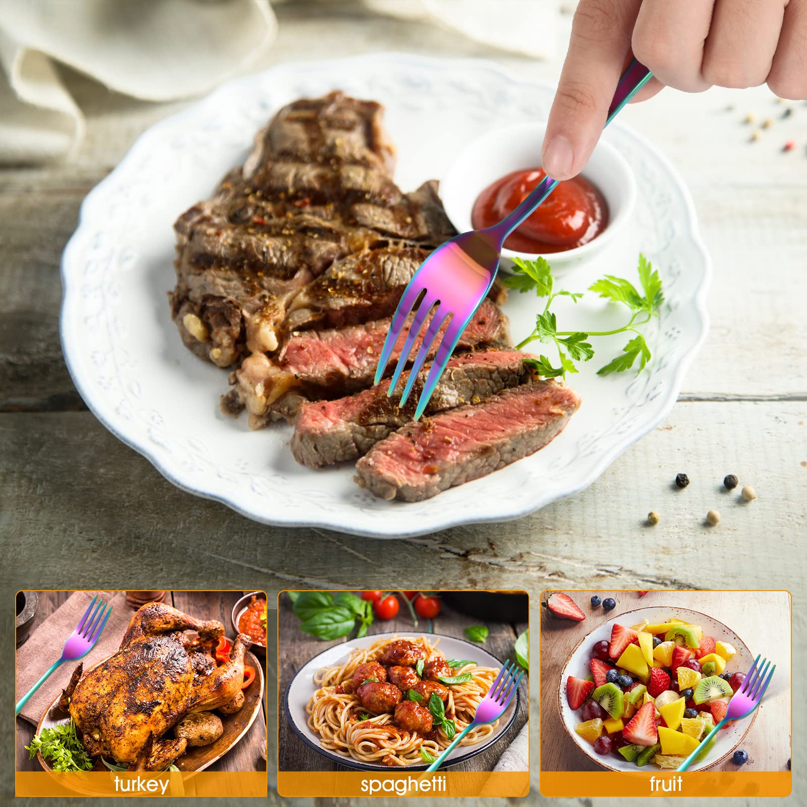Snapklik.com : Rainbow Dinner Forks And Spoons Silverware Set, 16-Piece ...