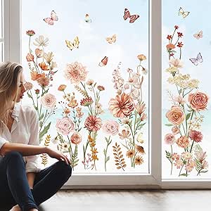 wondever Spring Summer Boho Flower Window Stickers Wildflower Garden ...