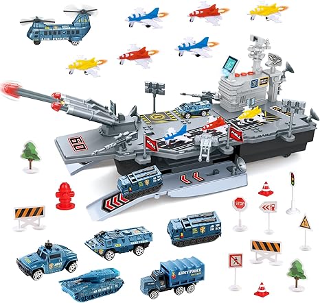 Amazon.com: deAO Aircraft Carrier Toy Military Naval Ship Play Set with ...