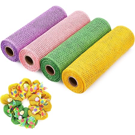 4 Rolls Poly Burlap Deco Mesh 10 inch, Black Yellow Decorative Mesh for ...