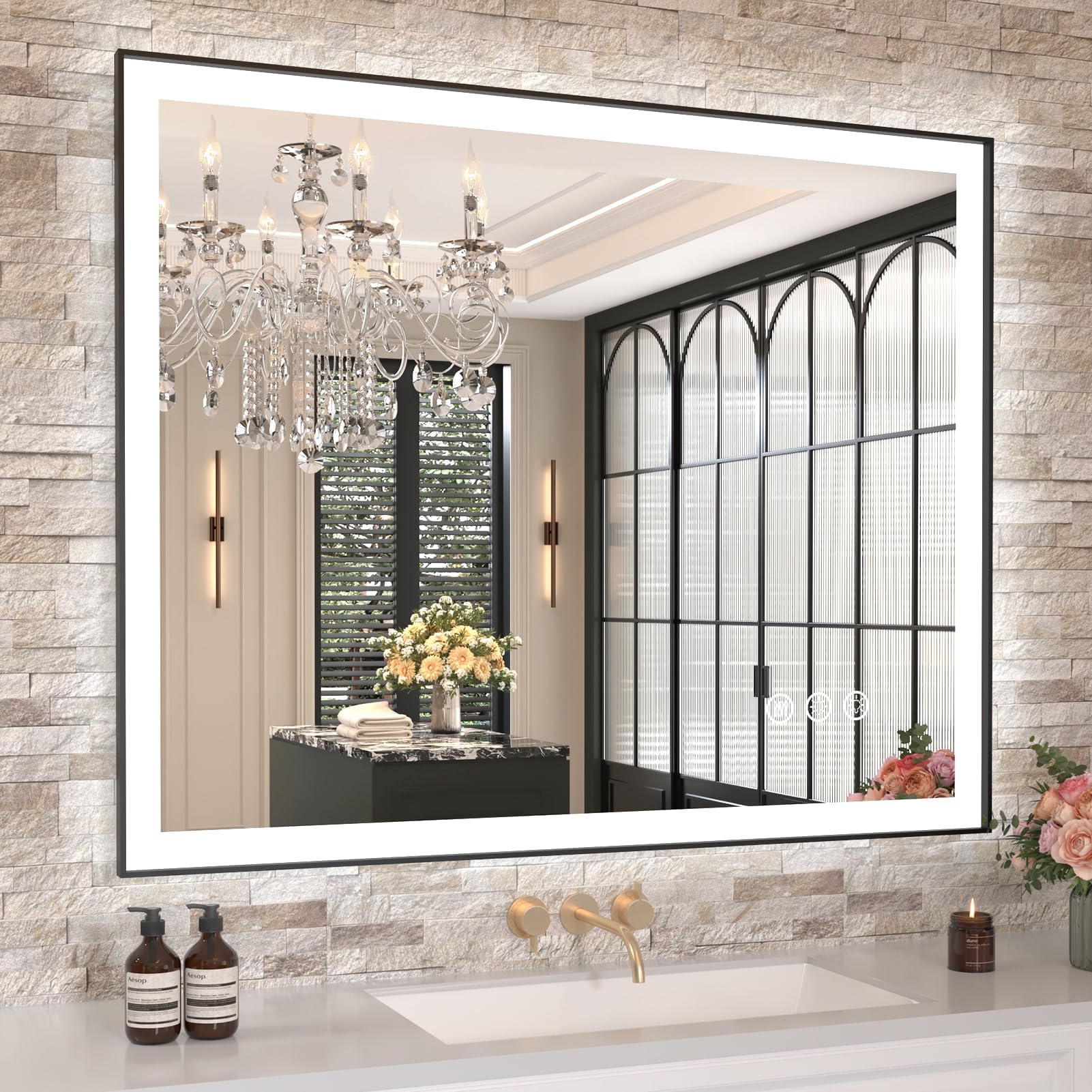 Amazon.com: EchosLife 40x24 LED Bathroom Mirror - Black Aluminum Framed ...