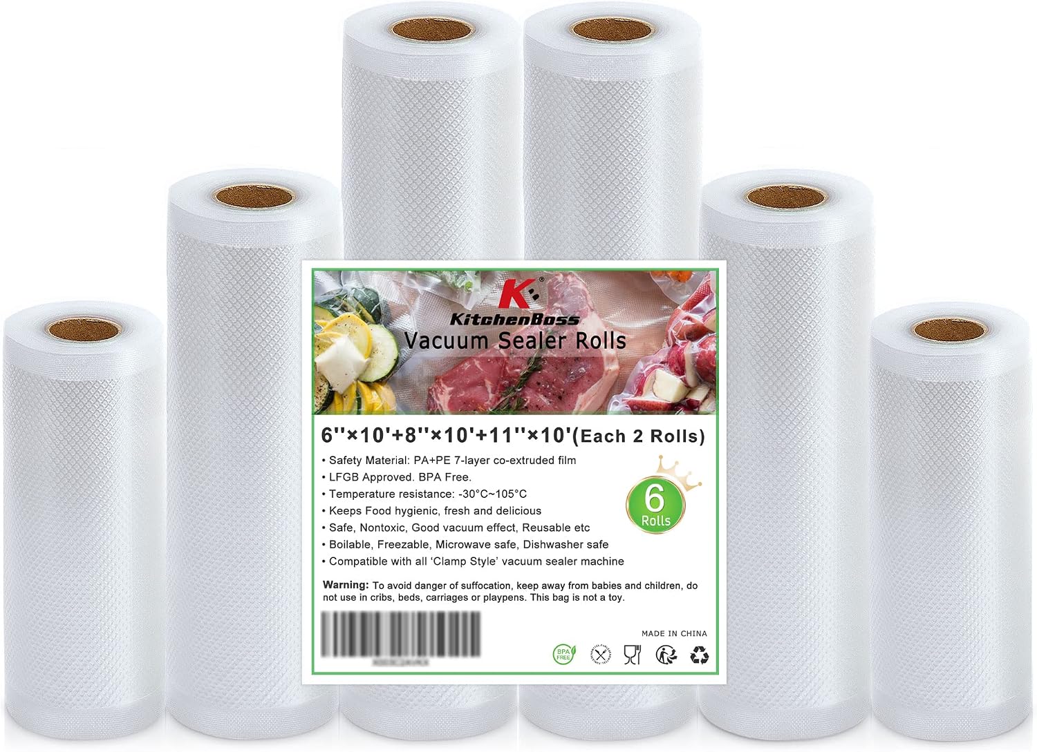 KitchenBoss Food Vacuum Sealer Bag Rolls