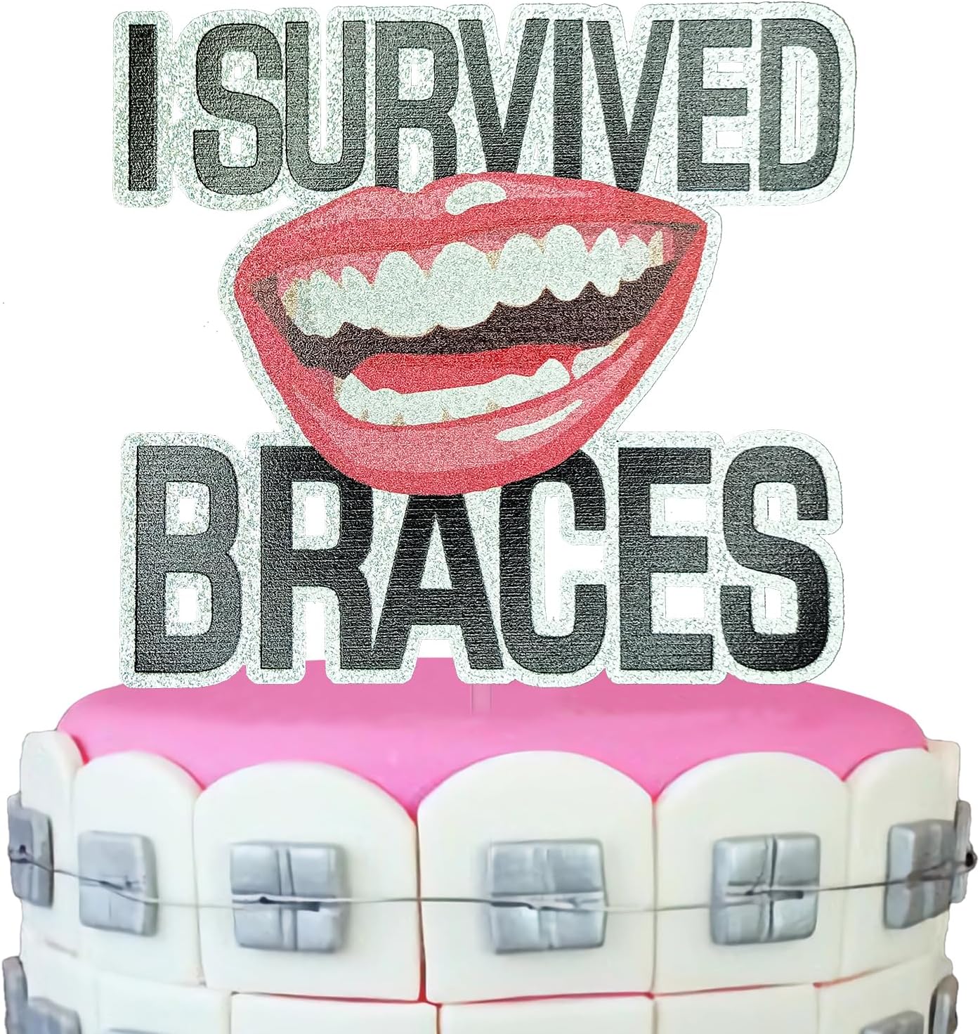 Amazon.com: I Survived Braces Cake Topper, Straightened Teeth Cake ...