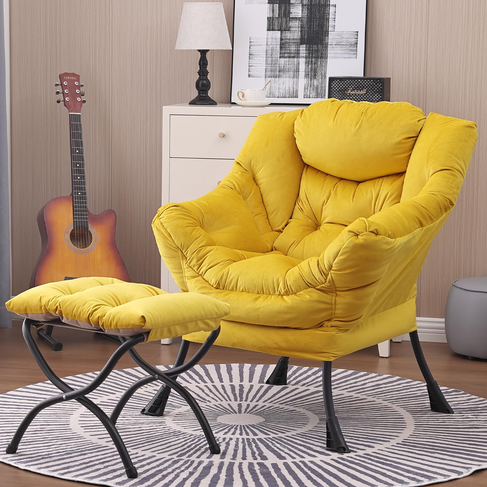 Givjoy Cozy Lazy Chair and Ottoman, Large Contemporary Accent Lounge ...