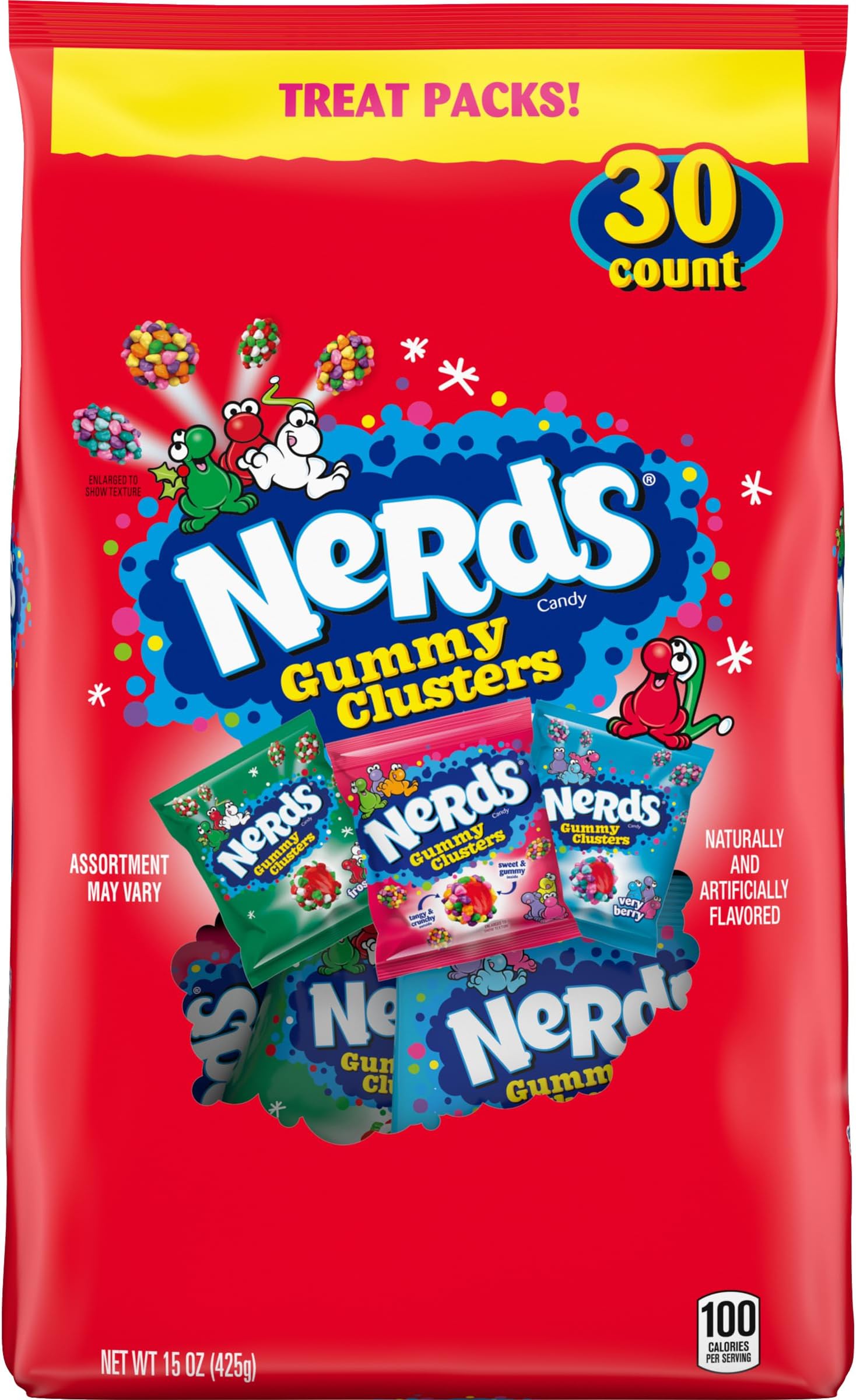 Amazon.com : NERDS Gummy Clusters Holiday Assorted Treat Pack, 15oz, 30 ...