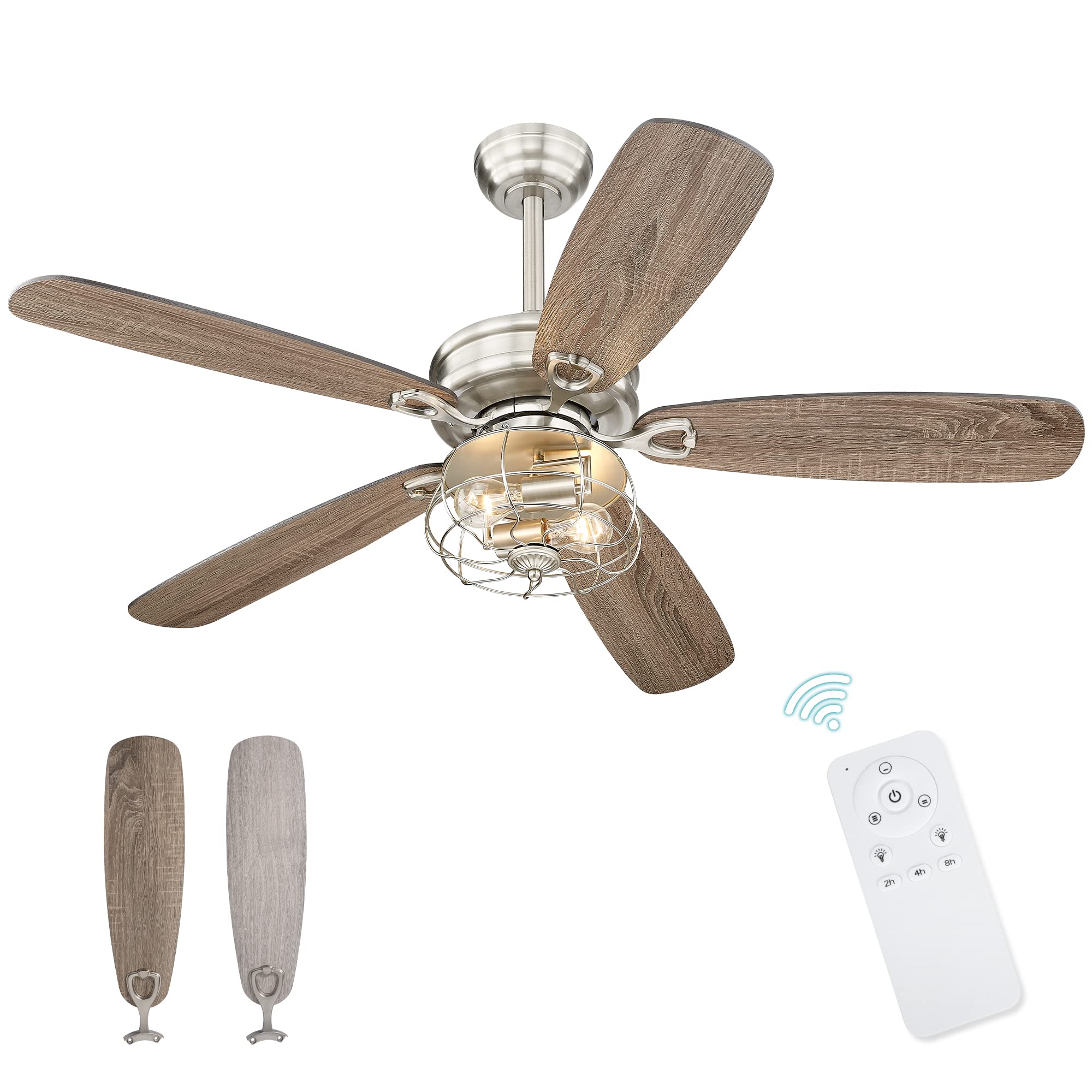 Melkelen Farmhouse Ceiling Fan, 52 Inch Ceiling Fan with Light and ...