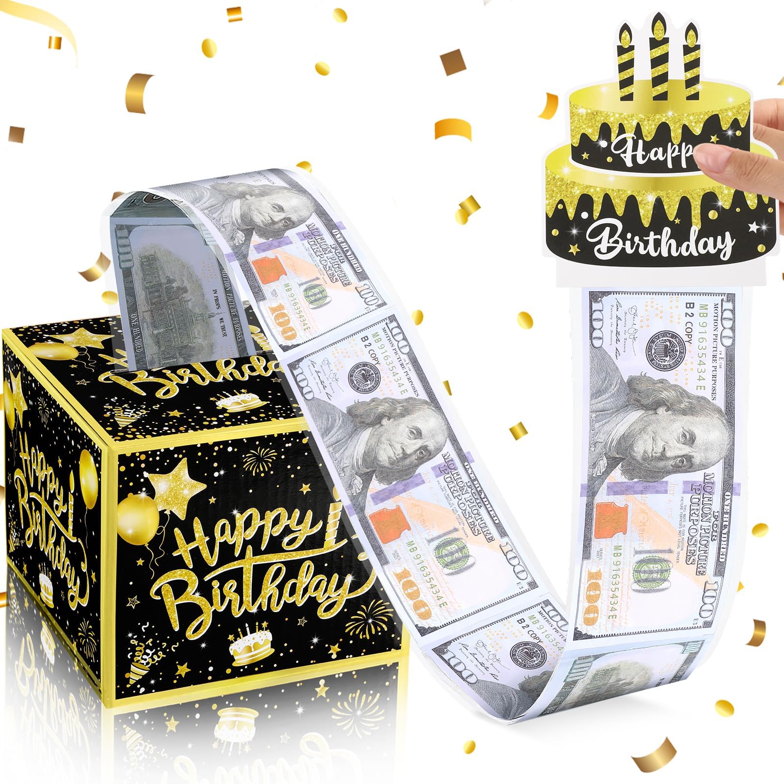 Amazon.com: H&W Birthday Money Box for Cash Gift Pull,Black Gold ...