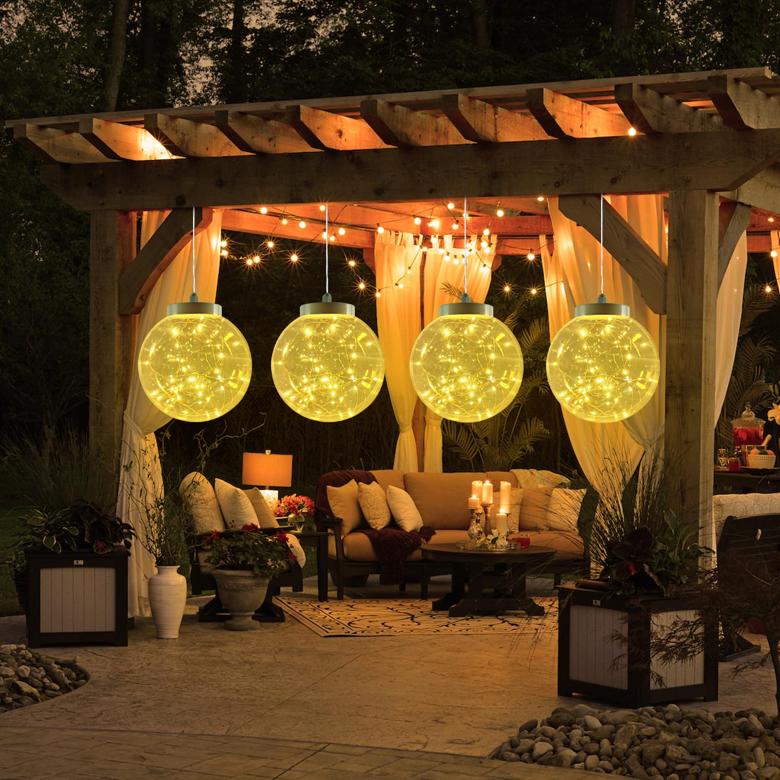 Led Garden String Lights,Hanging 7.94inch Waterproof Fairy Ball Lights ...