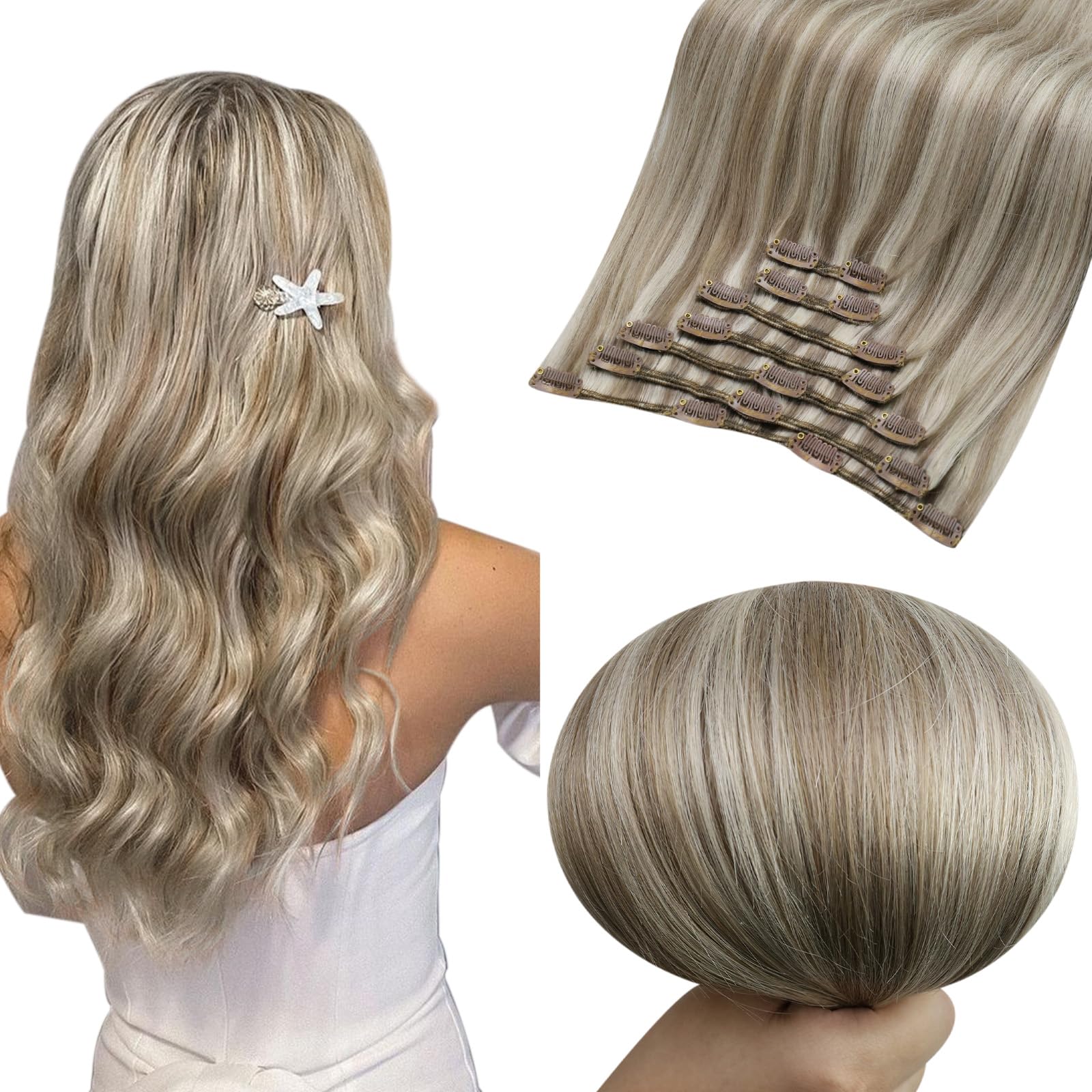 Amazon.com : Full Shine Clip in Hair Extensions Human Hair Blonde Real ...