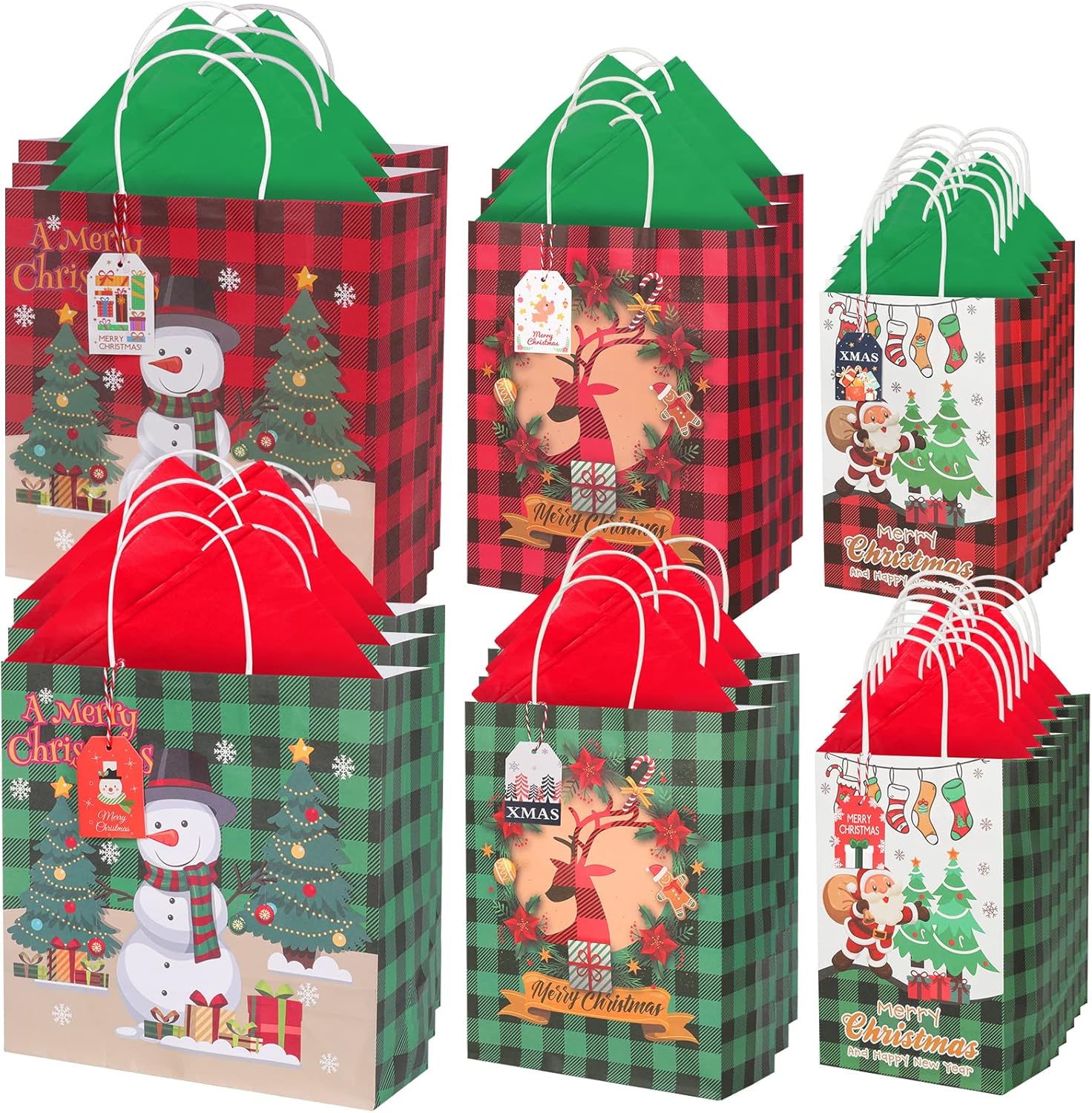 Amazon.com: WONDAY 24 Cute Christmas Gift Bags Assorted Sizes, 6 Large ...