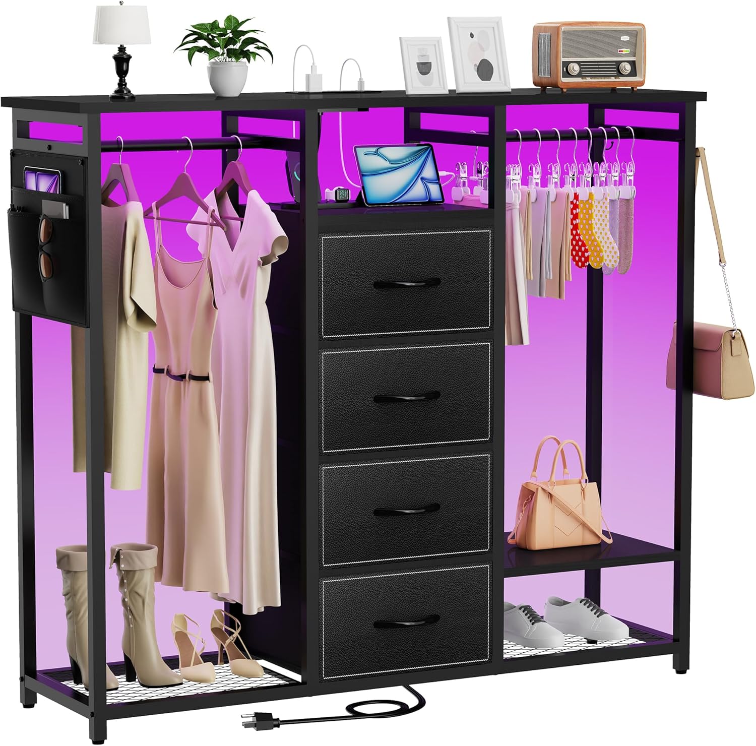 Amazon.com: YAKANJ Dresser for Bedroom with 2 Clothes Racks,4 Drawer ...