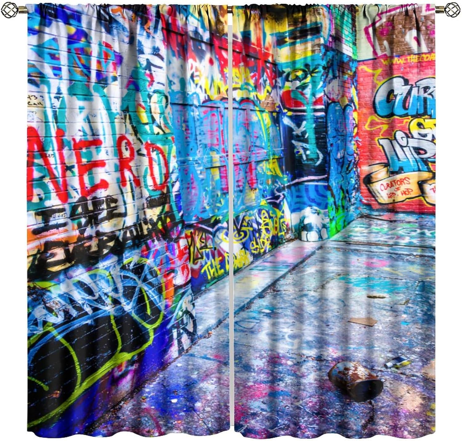 Amazon.com: Colorful Graffiti Curtain,Modern Abstract Art Watercolor ...