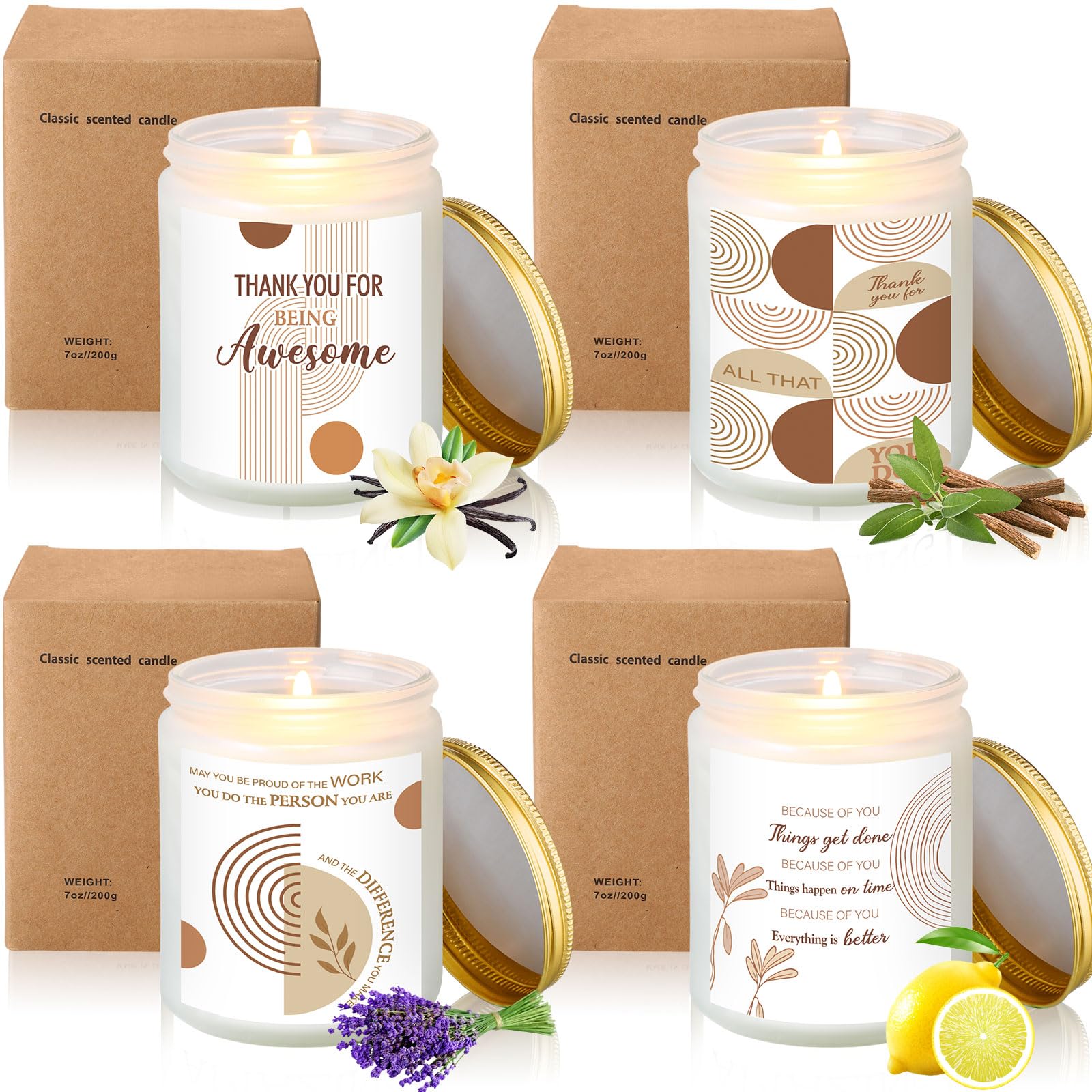 Amazon.com: Sumind 4 Pcs Candles Set 7 oz Thank You Candle ...