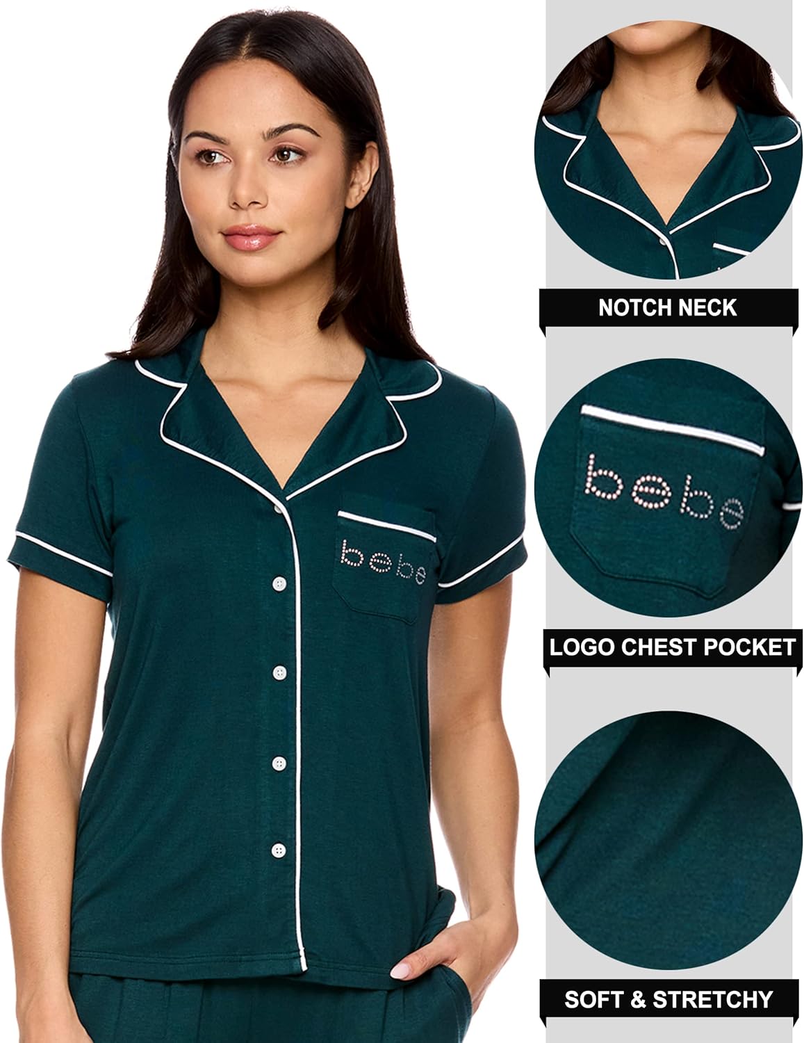 bebe Womens 2 Piece Bridesmaid Pajamas Set Short Sleeve Button Down ...