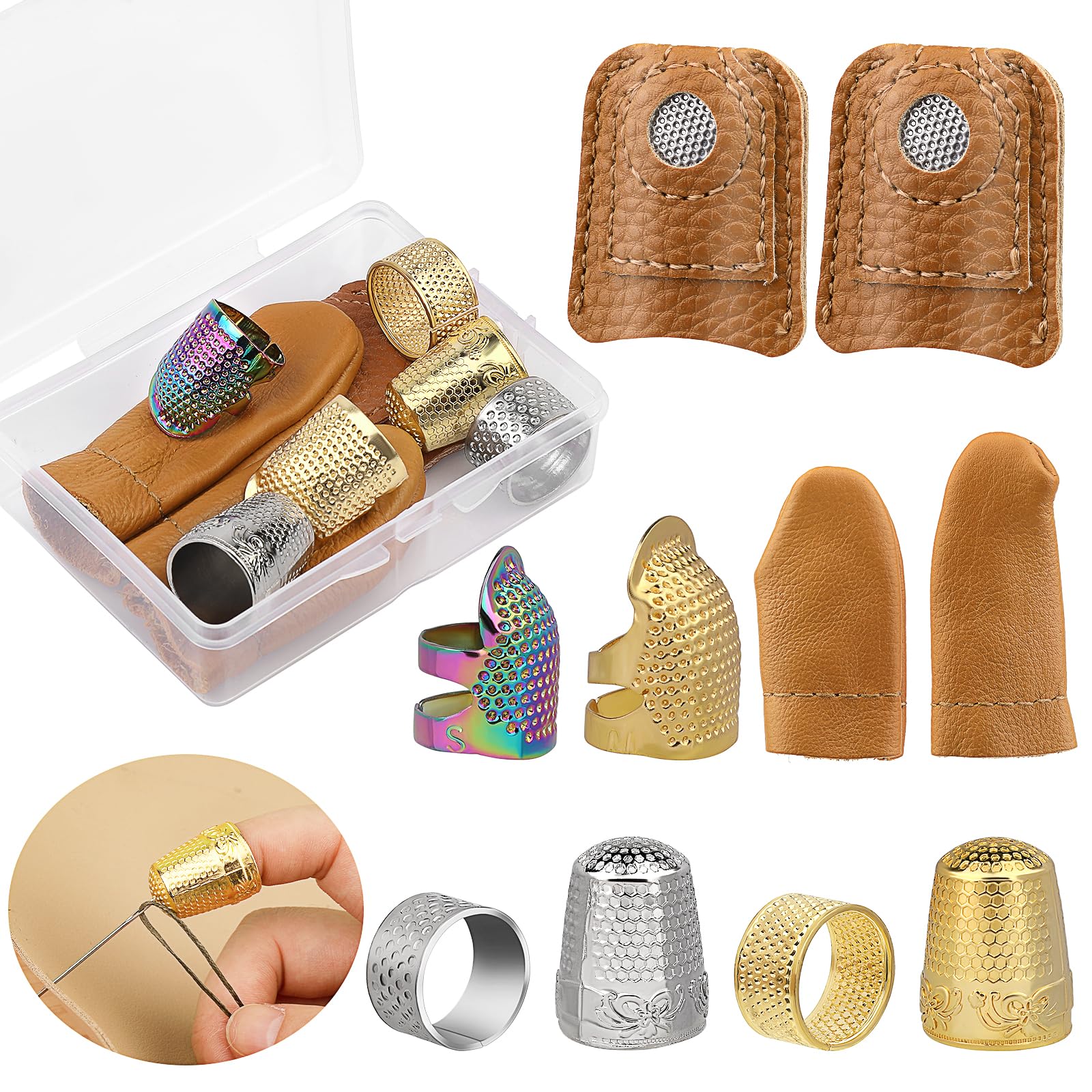 JUAYING 10 PCS Hand-Working Sewing Thimble, Metal Finger Shield Ring ...