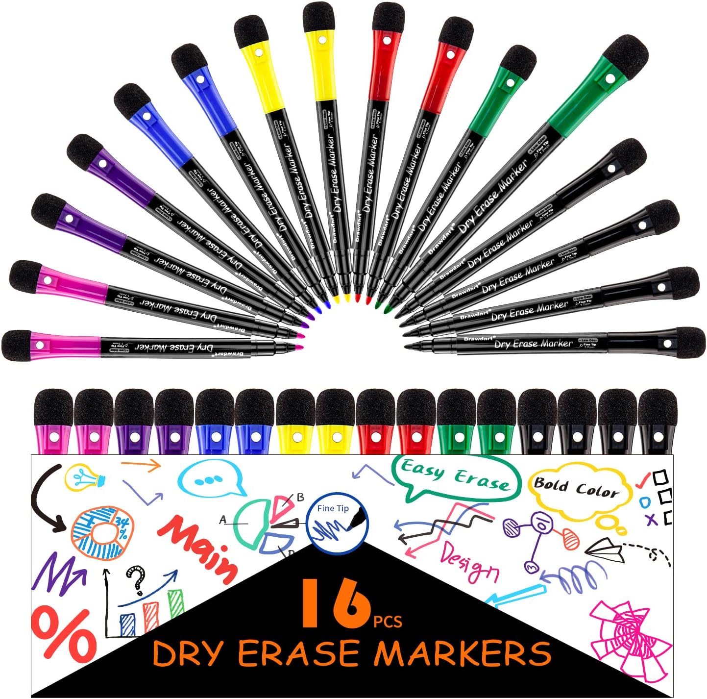 Amazon.com: Magnetic Dry Erase Markers Fine Tip with Eraser, 16 Pack ...