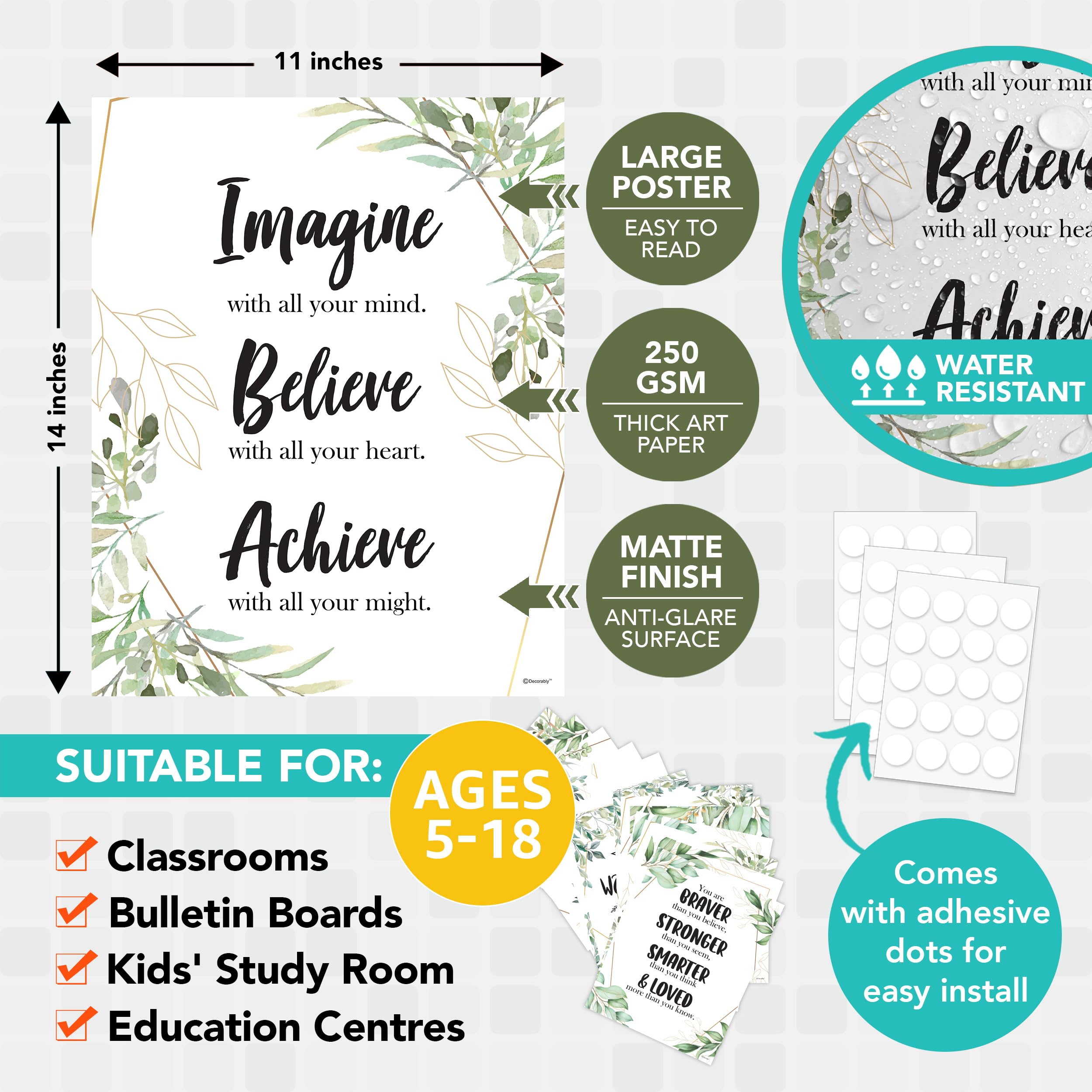 Snapklik.com : 15 Eucalyptus Classroom Decor, 11x14in Matte-Laminated ...