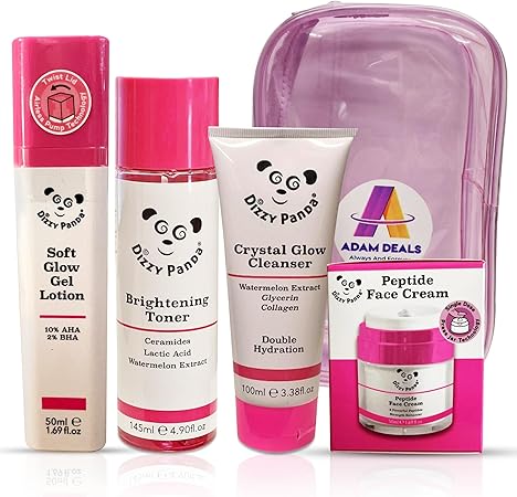 Dizzy Panda 4-Piece Skincare Bundle with Peptide Face Cream 50ml, Soft ...