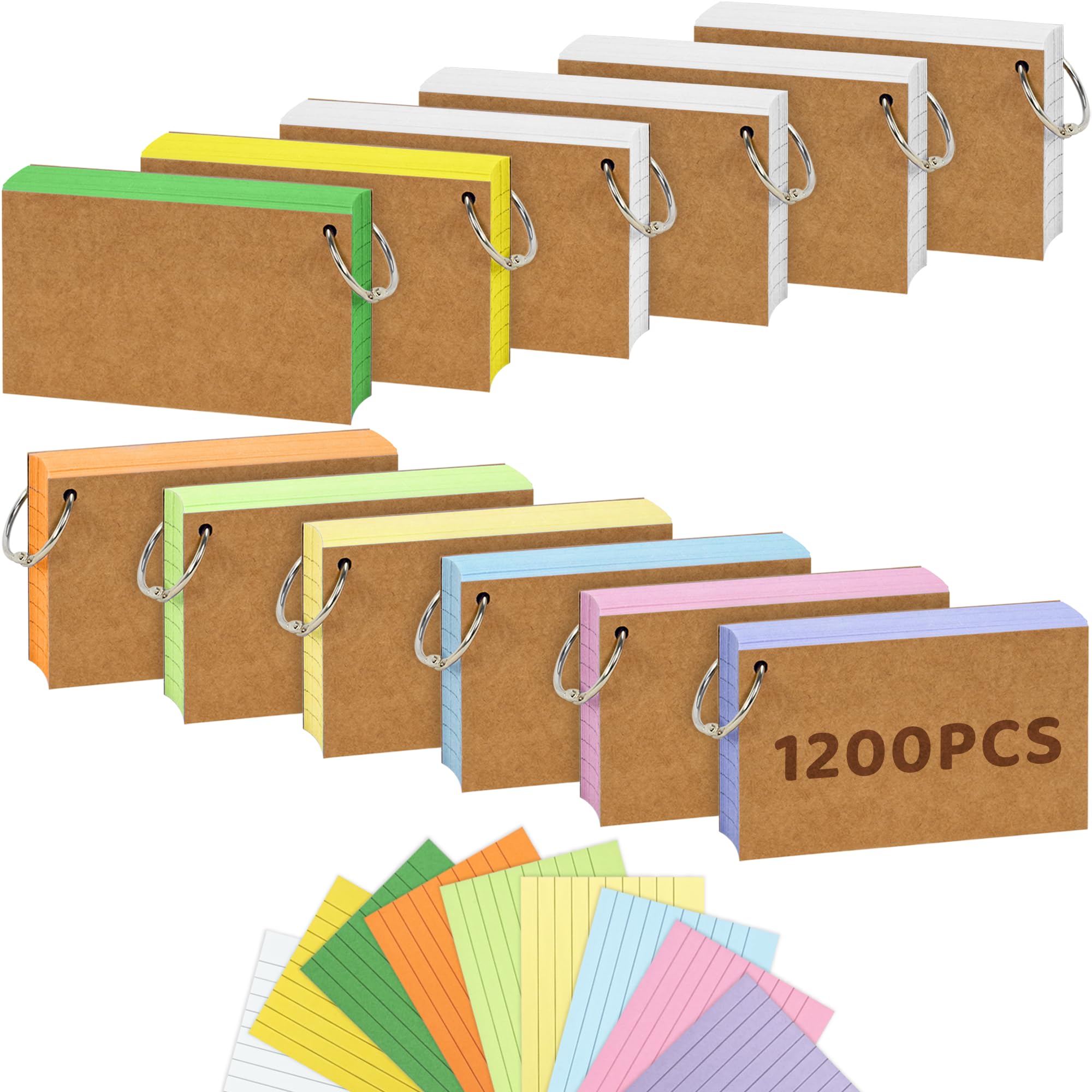 Snapklik.com : 1200 PCS Index Cards, 3x5 Inches Colored Flash Cards