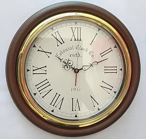 Amazon.com: ART LIGHT Antique Wooden Finish Brass Wall Clock, 16 Inches ...