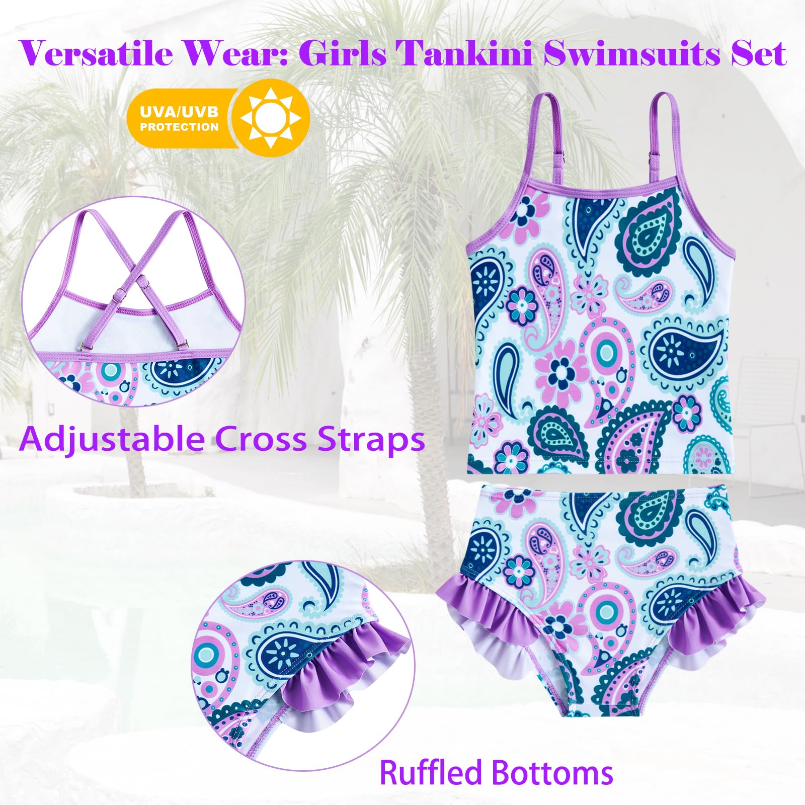 Snapklik.com : Toddler Girl Swimsuit 3t 4t Boho Floral Rash Guard Set 3 ...