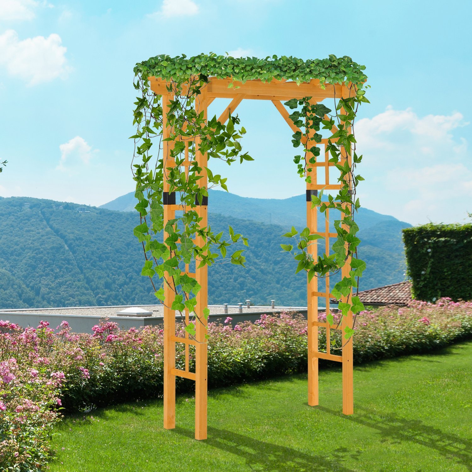 Outsunny Solid Wood Garden Arch for Climbing Plants Roses Flowers Stand ...