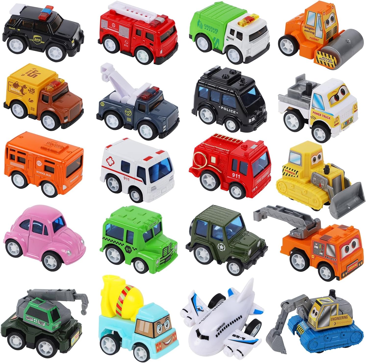 Amazon.com: Juegoal 20 Piece Pull Back City Cars & Trucks Toy Vehicles ...
