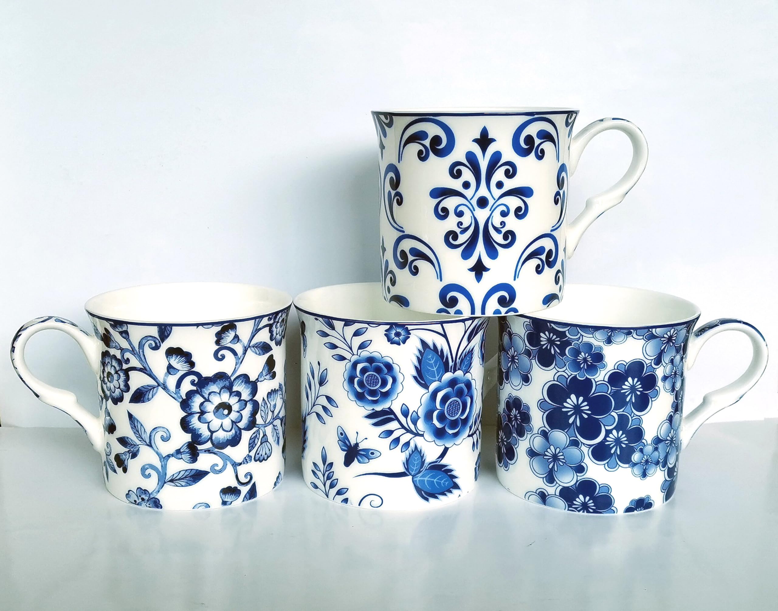 heritage FINE Bone China Set of 4 Mugs Gift Boxed Blue Story Design (4 ...