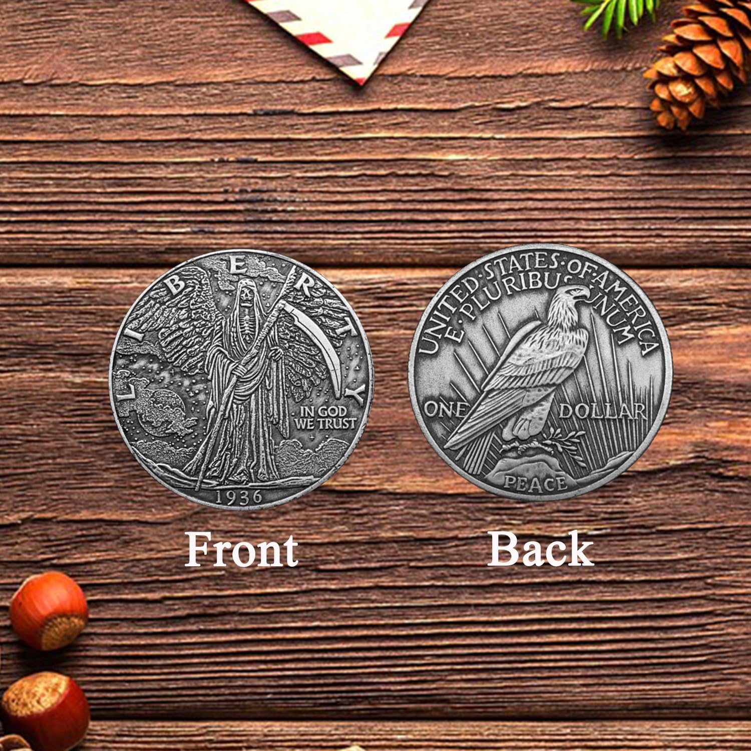 SQEYYGI The Grim Reaper Morgan Hobo Coin chapado en plata sobre ...