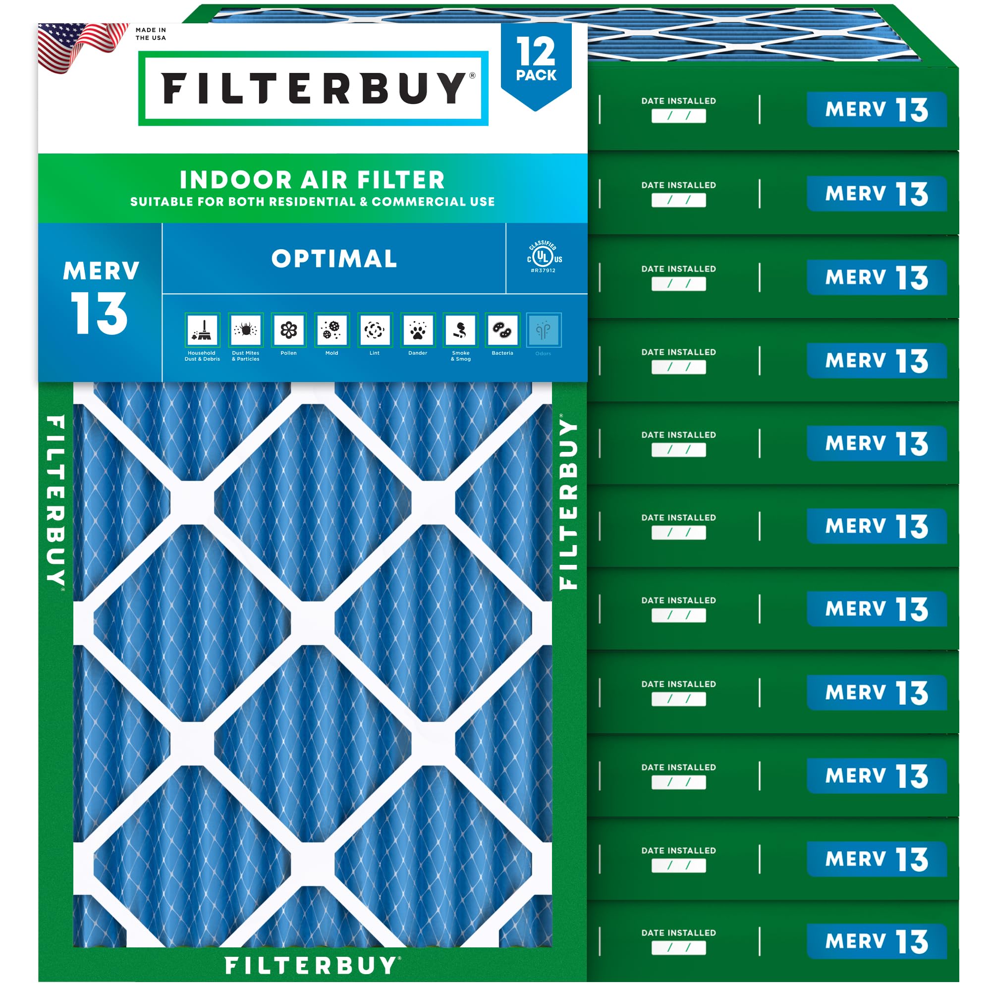 Filterbuy 10x18x2 Air Filter MERV 13 Optimal Defense (12-Pack), Pleated ...