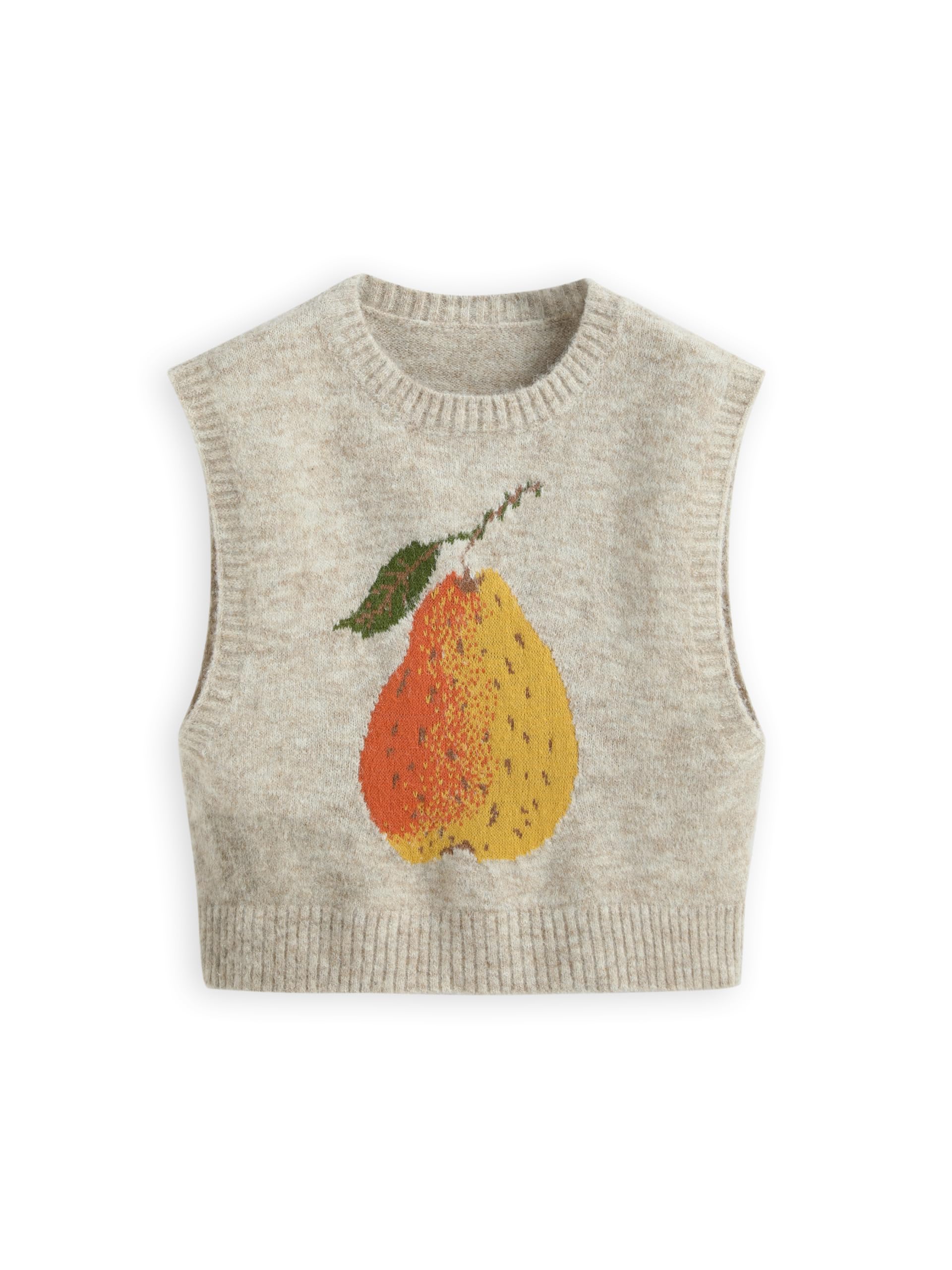 CIDER Women’s Knit Wool-Blend Sleeveless Pear Graphic Sweater Vest Tank ...