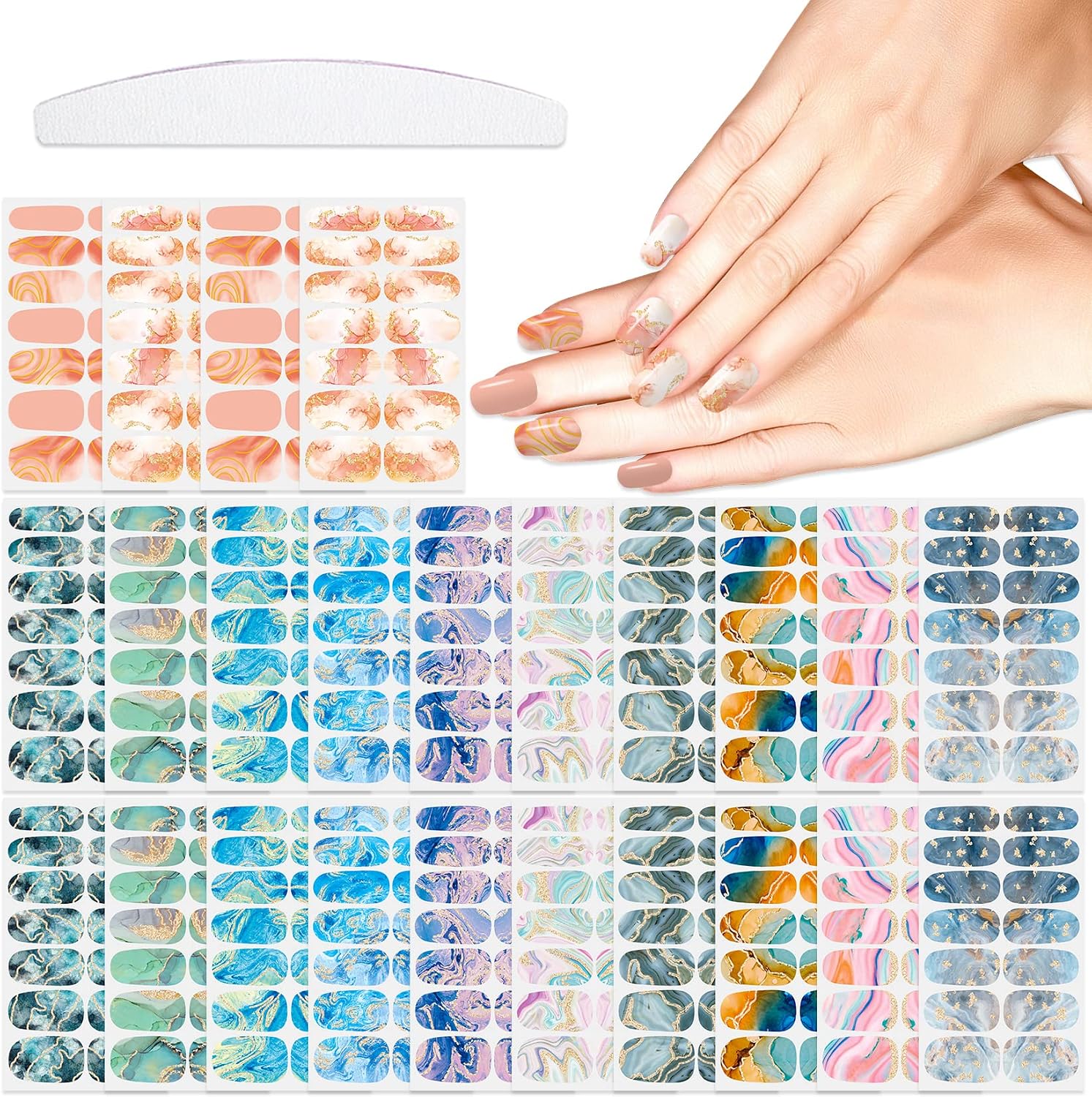 Amazon.com: YECIRALA 24 Sheets 336 Pcs Marble Design Nail Stickers Nail ...
