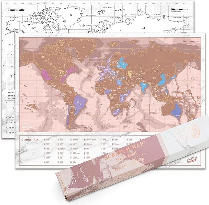 Amazon.com: Luckies of London | Scratch Map Rose Gold Travel Edition ...