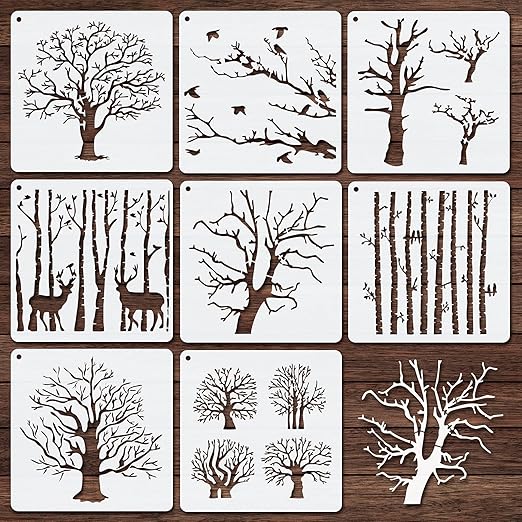 Amazon.com: 8 Pieces Reusable Aspen Tree Stencils Reversed Branches ...