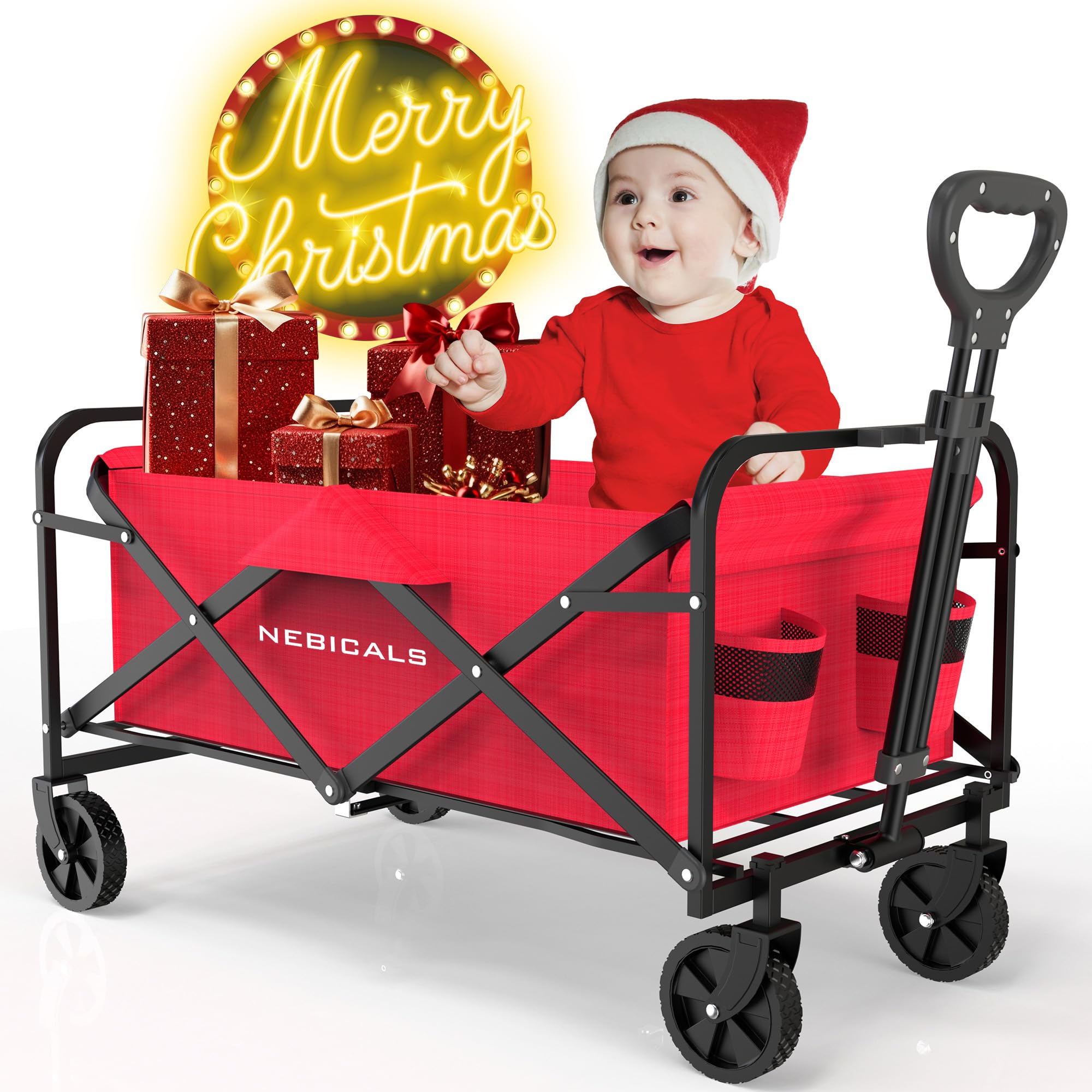 Amazon.com : NEBICALS Small Pull Wagons Carts Foldable, Grocery Cart on ...