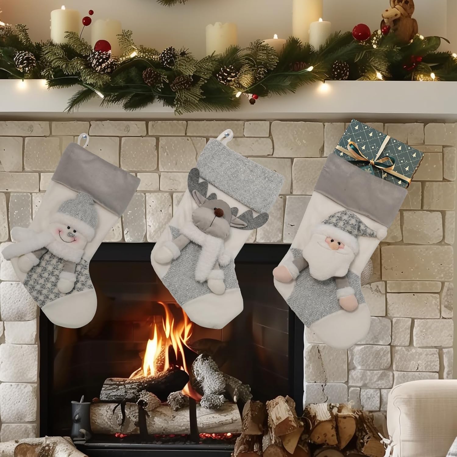 Amazon.com: 19" Christmas Stockings 3 Pack Christmas Stocking Snowman ...